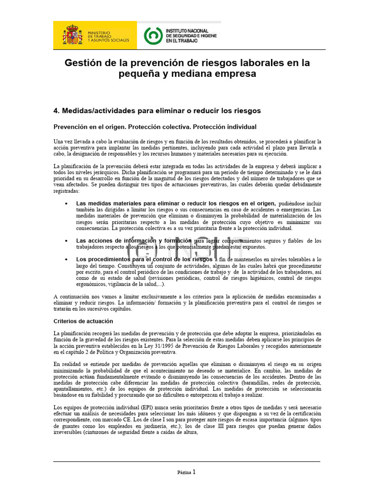 4. Medidas-actividades para eliminar o reducir los riesgos (1) | PDF ...