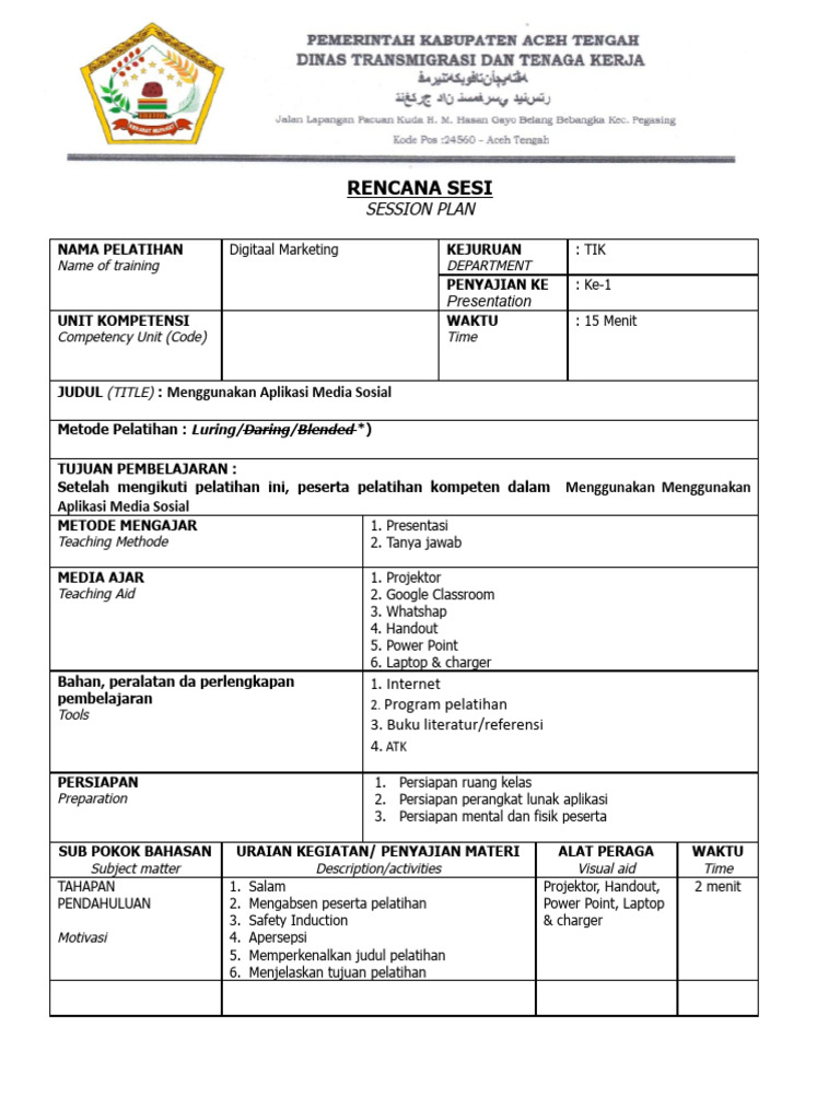 Session Plan | PDF | Bisnis | Komputer
