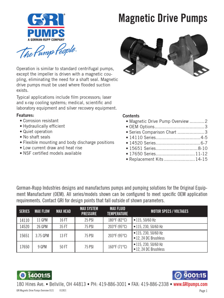 GRI Magnetic Drive Pumps Overview 0121 | PDF | Pump | Electric Motor