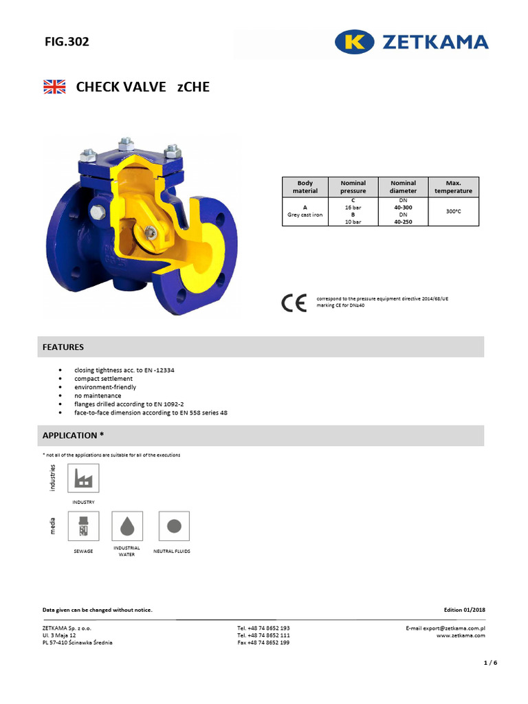 Zetkama Check Valve Fig 302 | PDF | Valve | Mechanical Engineering