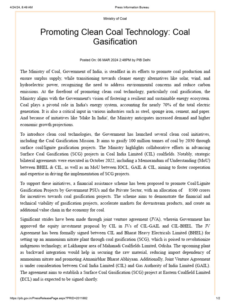 Clean Coal Technology | PDF | Coal | Gasification