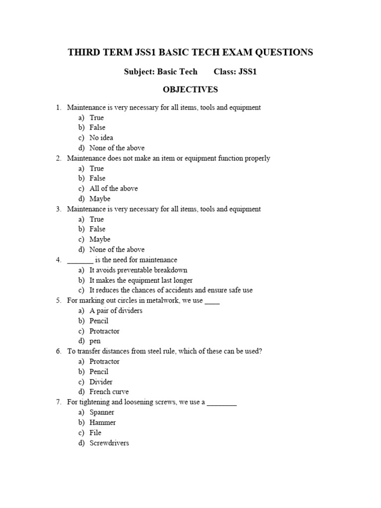 JSS1 Basic Tech | PDF | Hammer | Tools