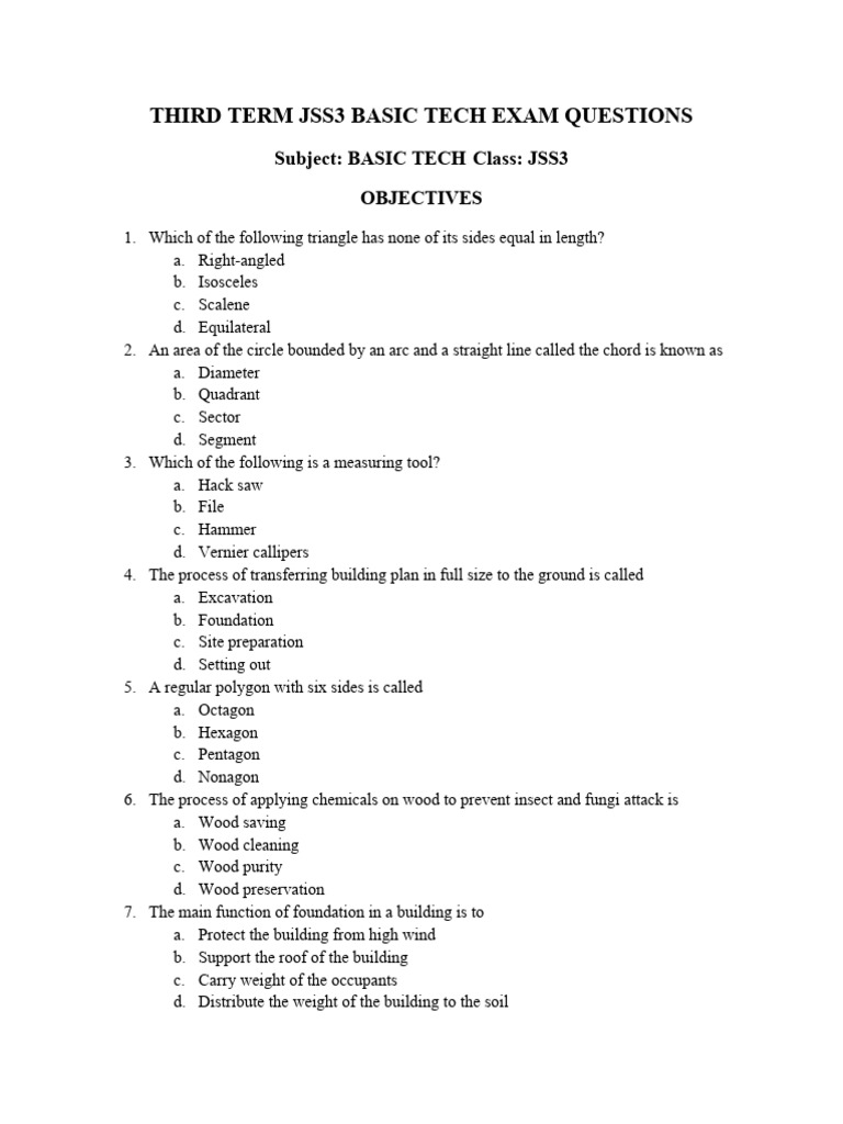 JSS3 BASIC TECH | PDF | Belt (Mechanical) | Rectangle