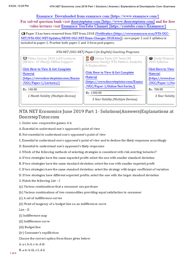 NTA NET Economics June 2019 Part 1 | PDF | Profit (Economics) | Monopoly NTA NET Economics June 2019 Part 1 | PDF | Profit (Economics) | Monopoly