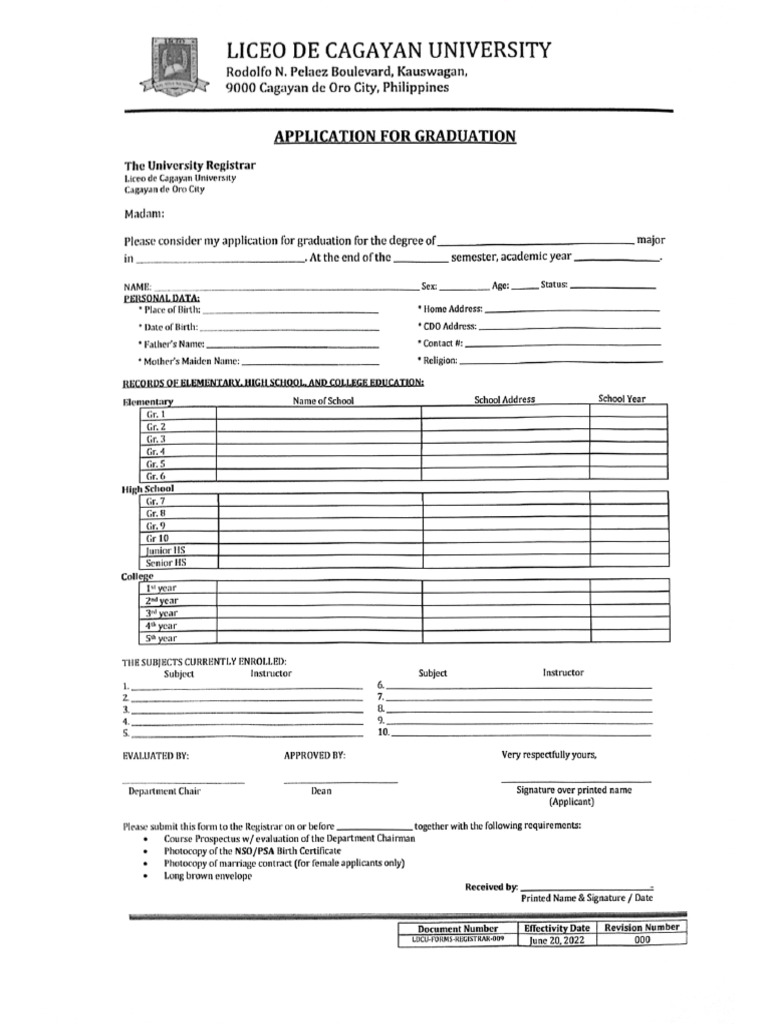 Application Graduation | PDF