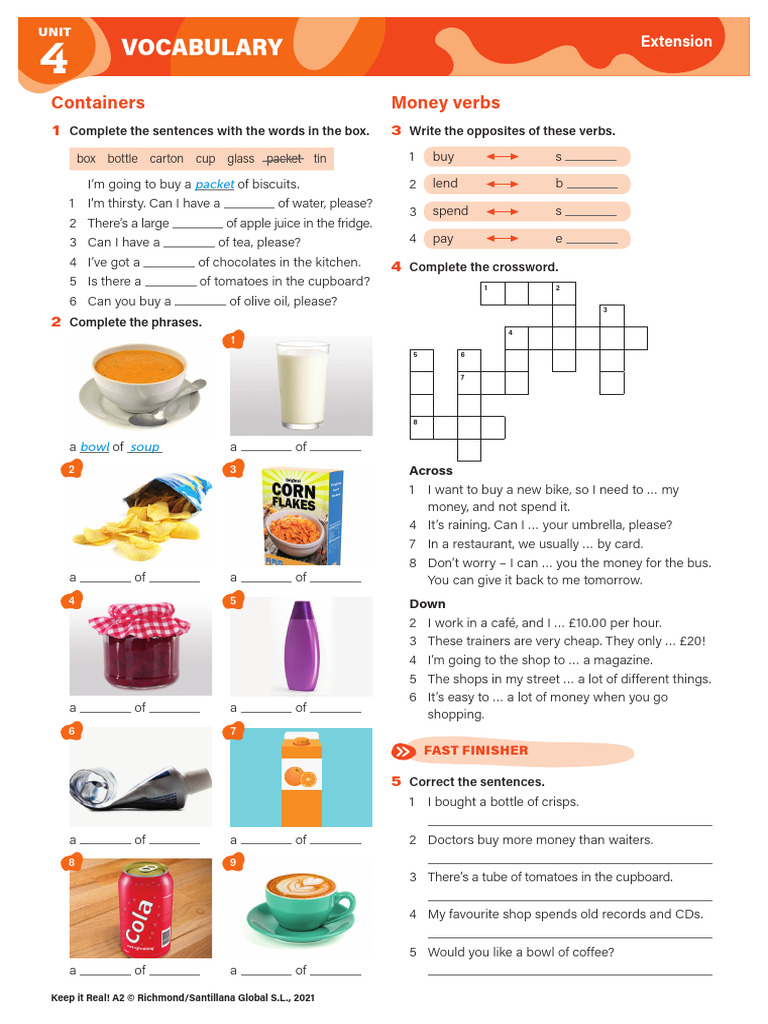 Vocabulary and Grammar Exercises A2 | PDF | Foods