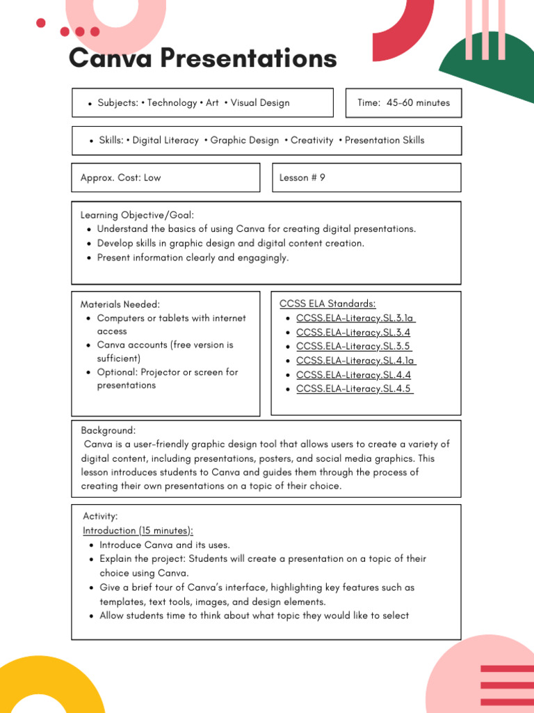 Canva Presentations and Design Lesson Plan | PDF | Graphic Design | Usability