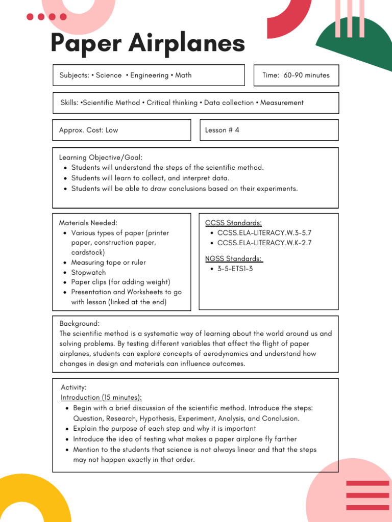 Paper Airplane Investigation Lesson Plan | PDF | Scientific Method ...