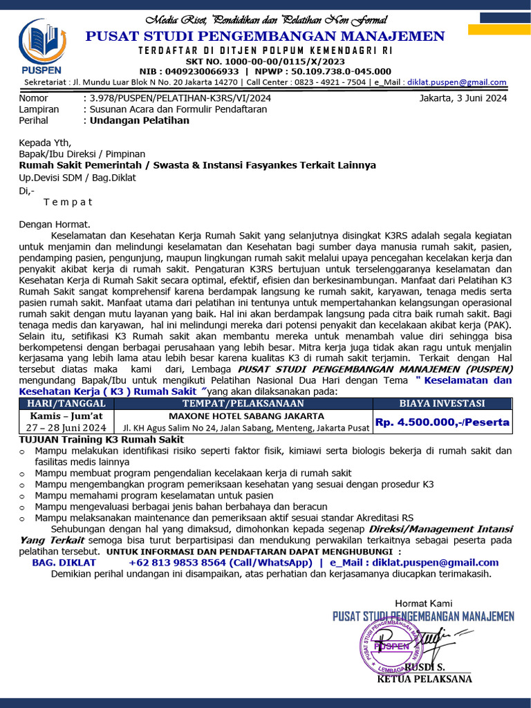 Pelatihan Puspen - K3 Rs | PDF