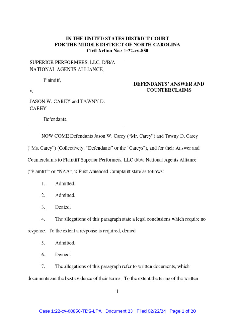 NAA Lawsuit: Careys' Counterclaims | PDF | Insurance | Cause Of Action