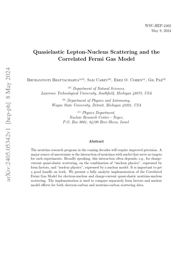 Quasielastic Lepton-Nucleus Scattering and The Correlated Fermi Gas ...
