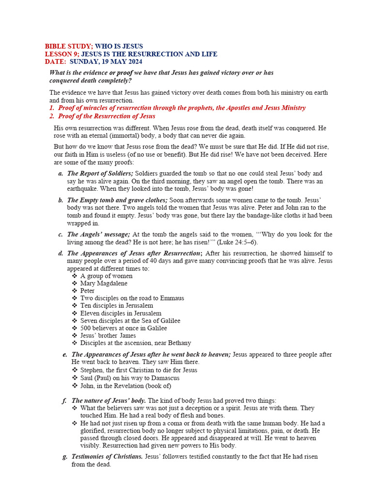 Bible Study Jesus Is The Resurrection and Life, Sunday 19 May | PDF ...