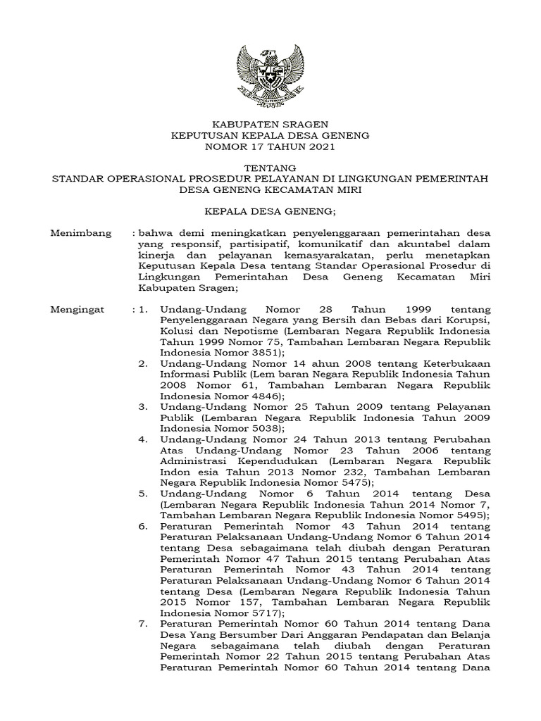 SOP Pelayanan Desa Geneng | PDF