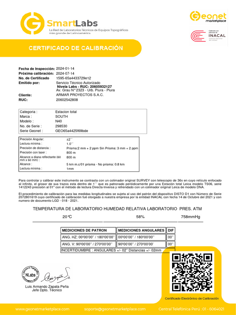 ESTACION TOTAL CERTIFICADO DE CALIDAD | PDF | Calibración | Science