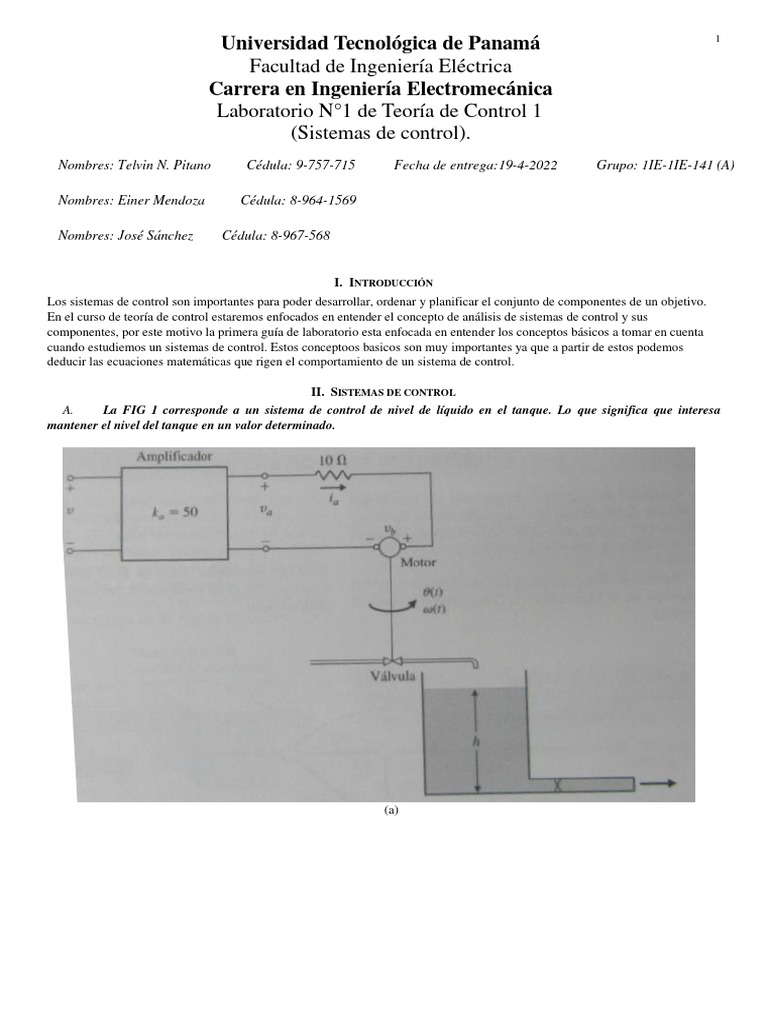 Laboratorio N°1 - Teoría de Control | PDF | Sistema de control | Agua