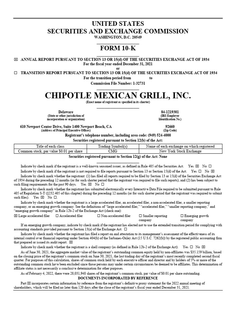 CHIPOTLE - 10K - Ebook Proof V2 Color | PDF | Employment | Food Safety