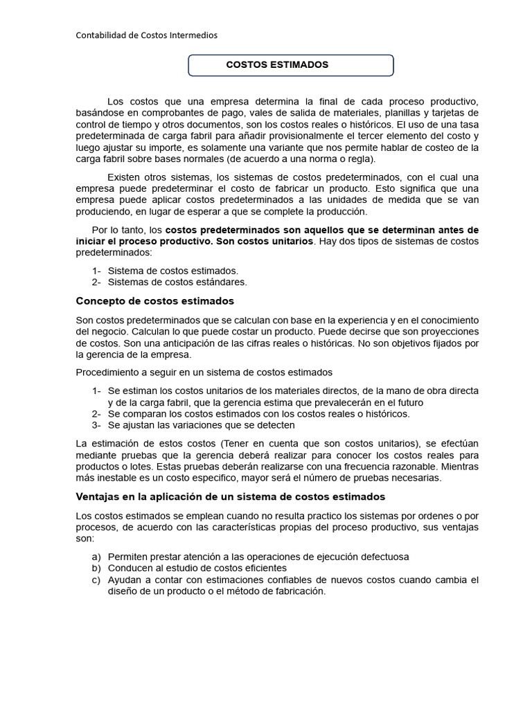 Costos Estimados | PDF | Contabilidad de costos | Contabilidad