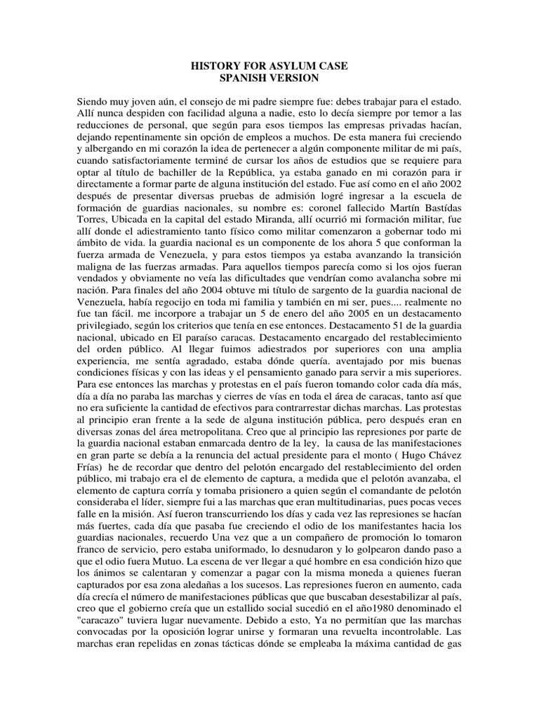 History For Asylum Case Jose Rivas | PDF