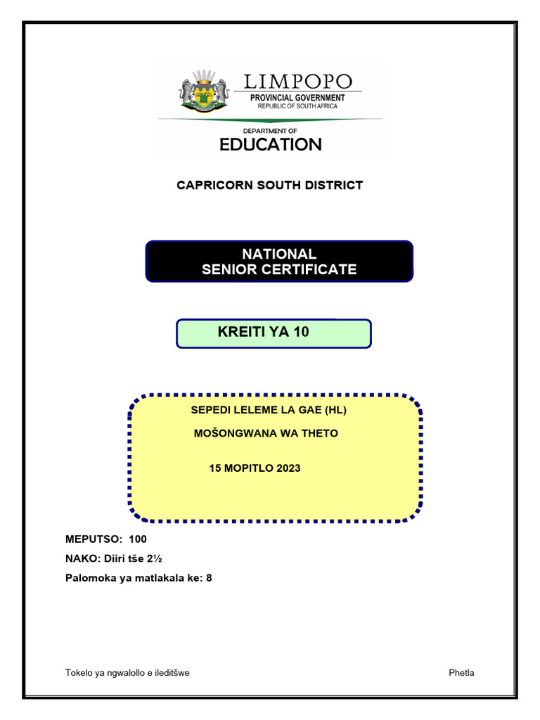 Molekwana Wa Theto Mopitlo 2023 Grade 10 2023 | PDF