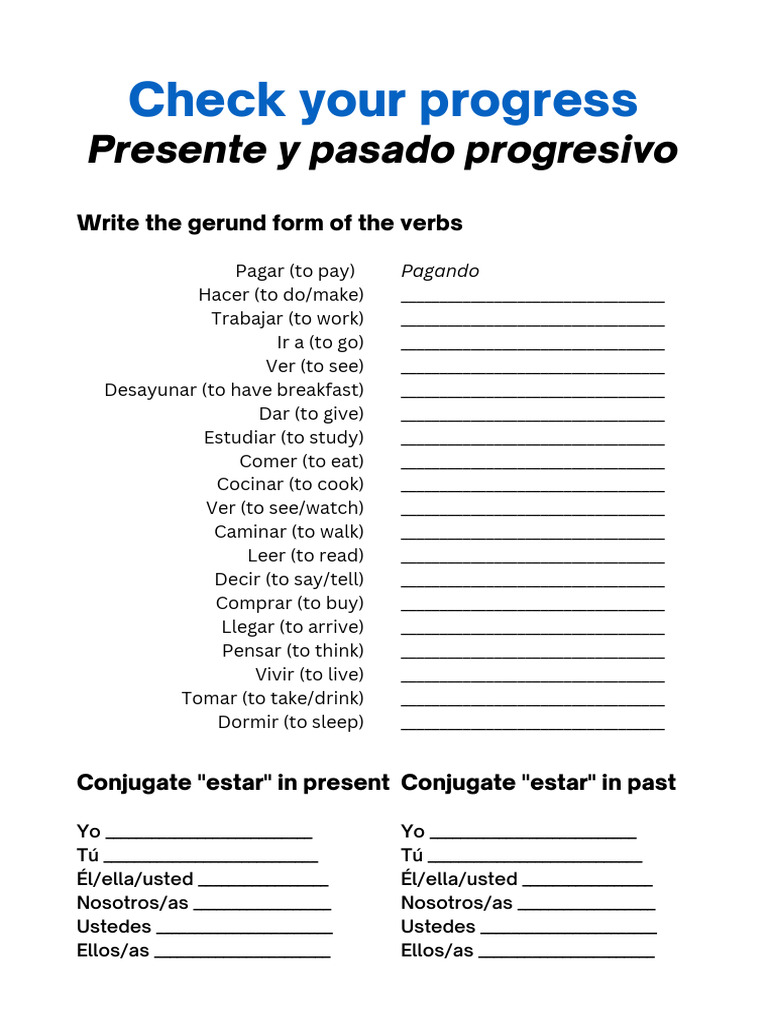 Progresivos en español: ejercicios prácticos | PDF