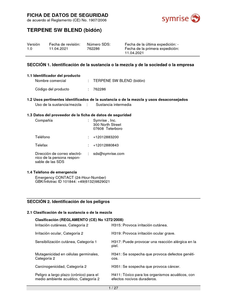 Fds. Aceite de Pino 80 Symrise | PDF | Biología Fds. Aceite de Pino 80 Symrise | PDF | Biología