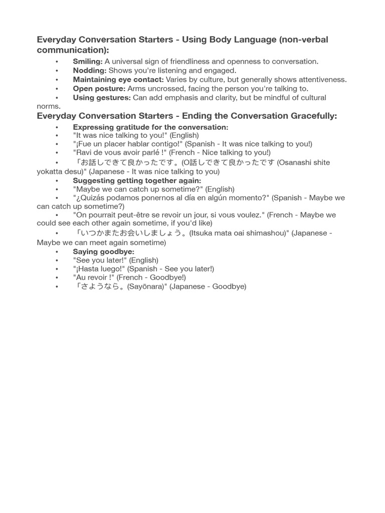 Everyday Conversation Starters - Using Body Language (Non-Verbal ...
