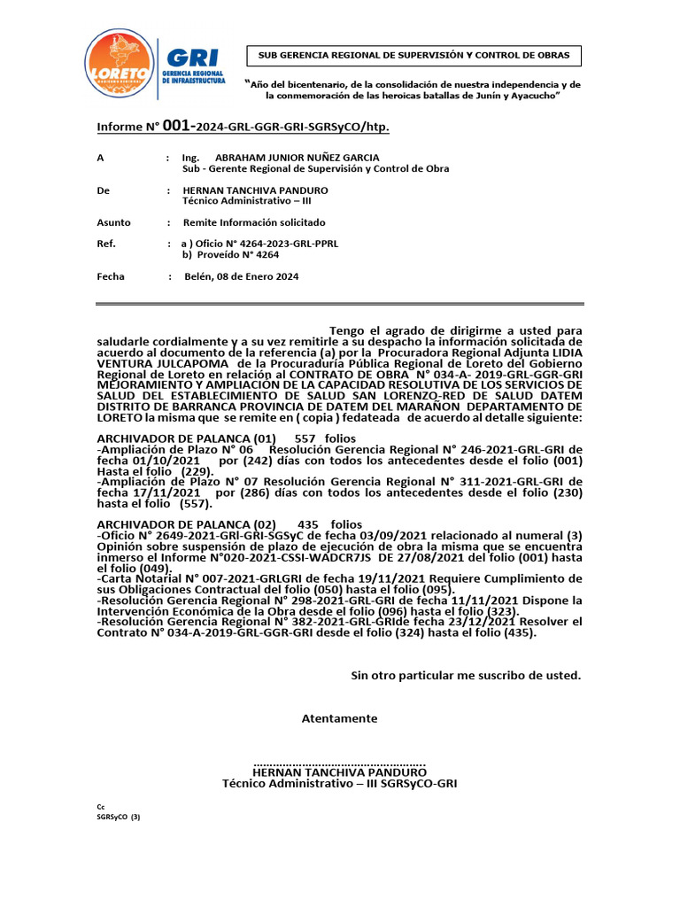 INFORME N°001-2024-GRL-GRI-SGSyC-htp-san Lorenzo | PDF | Finanzas y dinero