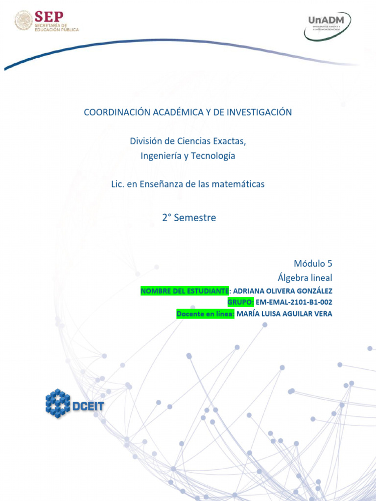 03 em 05emal U3 A11 Adriana Olivera | PDF | Base (álgebra lineal) | Determinante