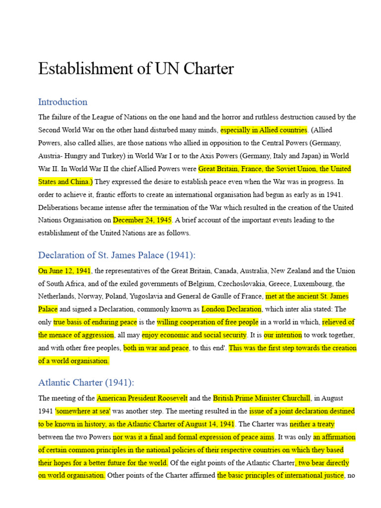 Establishment of UN Charter. | PDF | Allies Of World War II | United ...