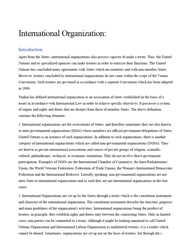 International Organization | PDF | Treaty | League Of Nations
