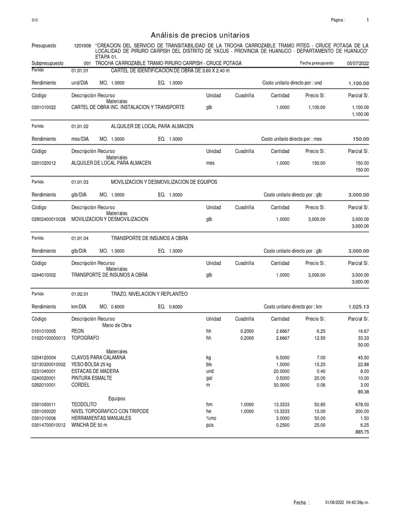 4 - Analisis de Costos Unitarios | PDF | Hormigón | Construyendo tecnología