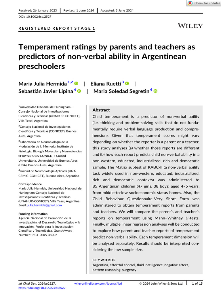 Hermida et al 2024 (registro temperament teachers parents) | PDF | Temperament | Affect (Psychology)