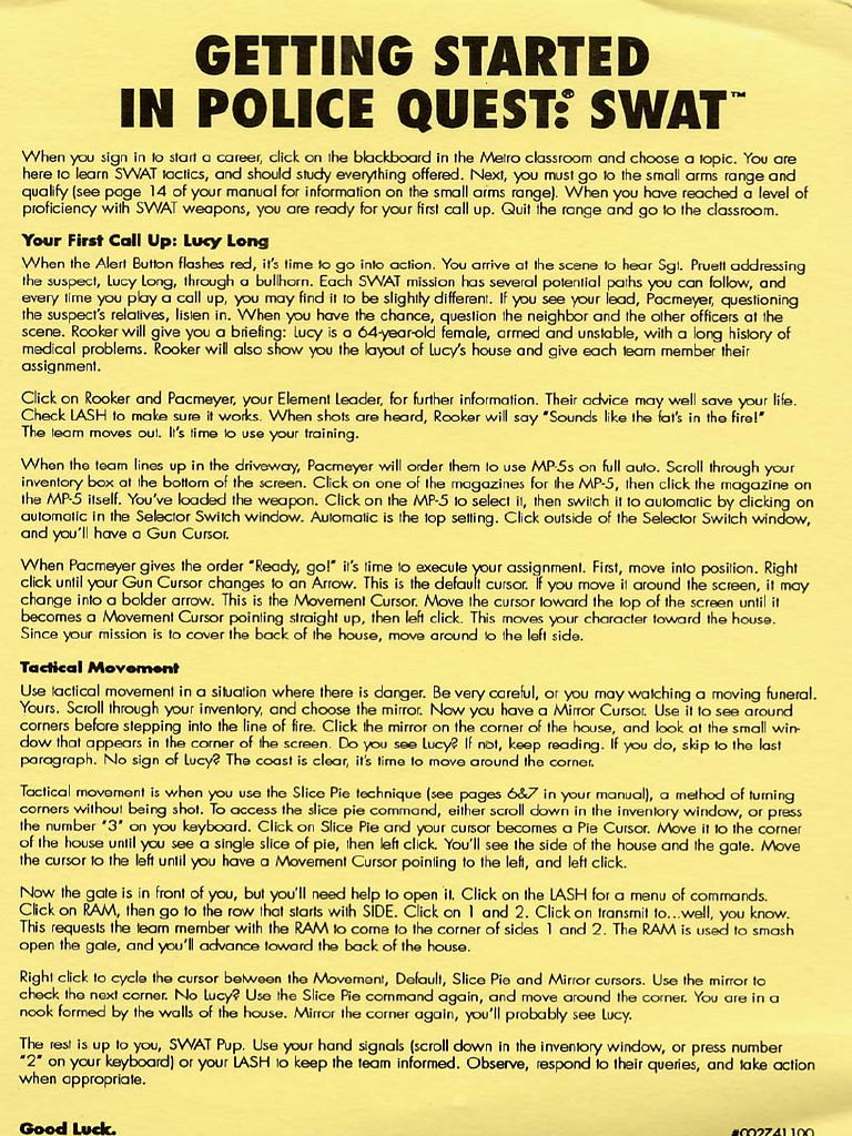 Police Quest - SWAT (Getting Started - 1995) | PDF