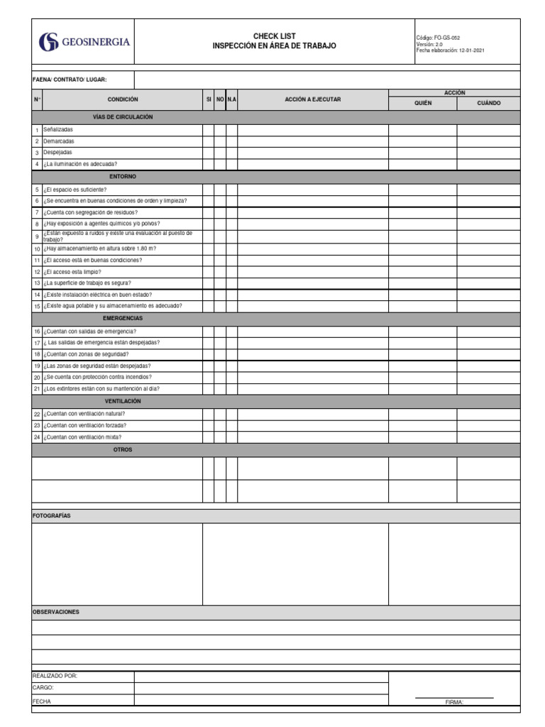 Formato - Inspe. Área de Trabajo PDF | PDF