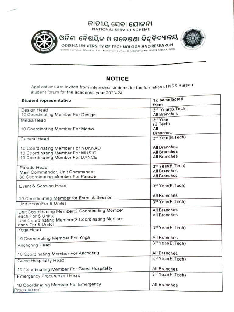Notice For Nss Student Coordinator | PDF | Qualifications | Engineering