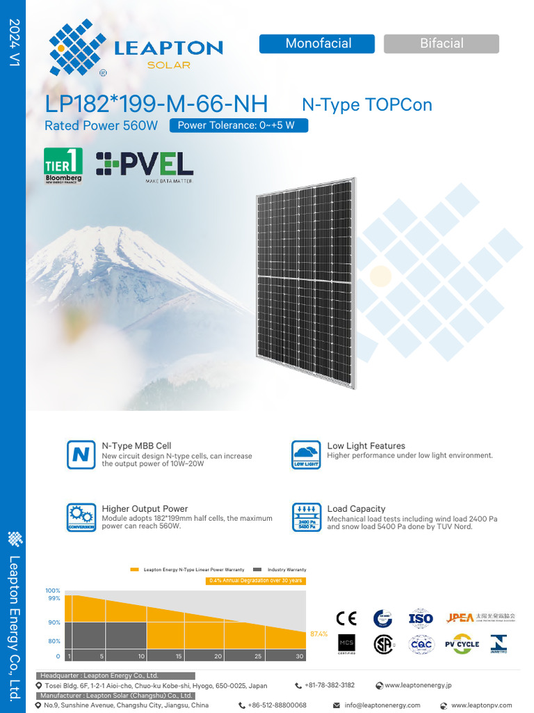 Datasheet - Leapton 560 N-Type - LP182x199-M-66-NH 560W | PDF | Fuse (Electrical) | Electrical ...
