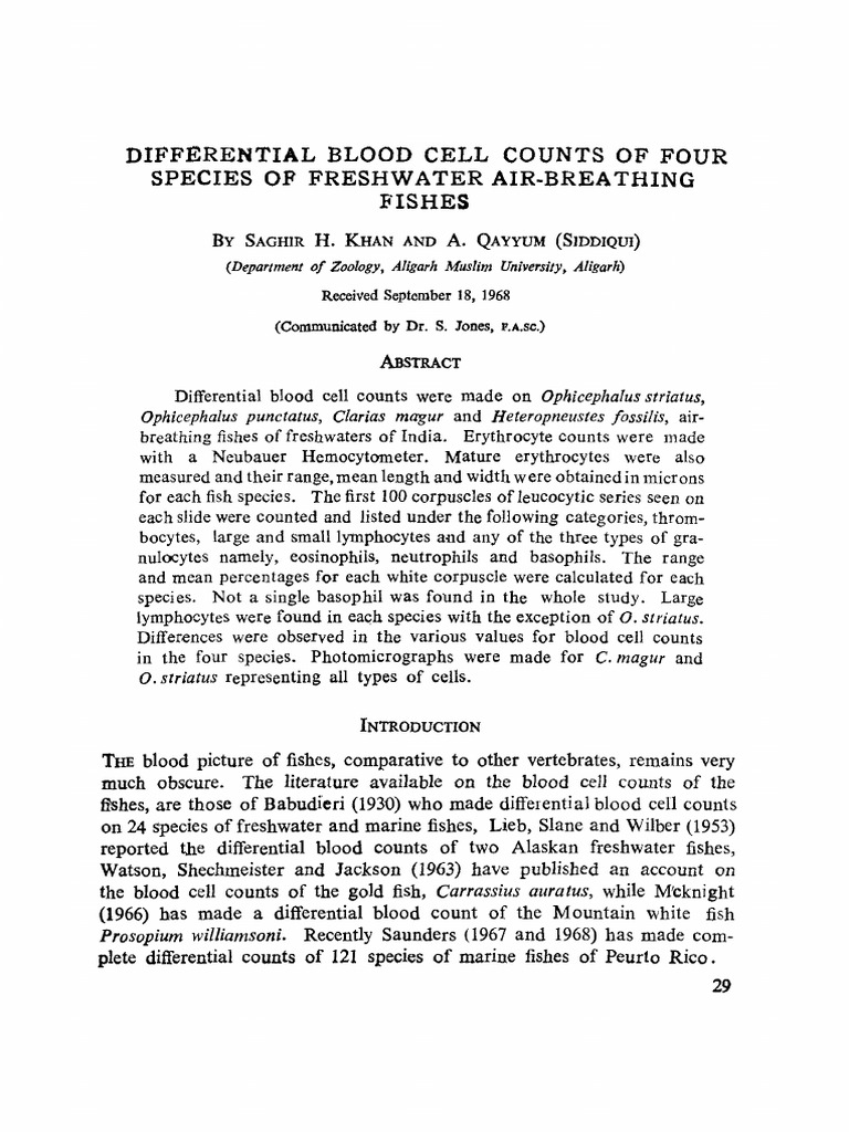 Differential Blood Cell Counts of Four Species of Freshwater Air-Breathing 'ISHE$ | PDF | White ...