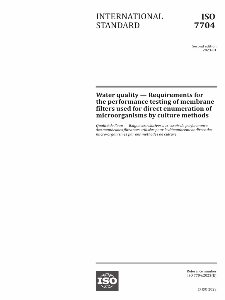 ISO 7704-2023 Performance Testing of Membrane Filters | PDF | Growth ...