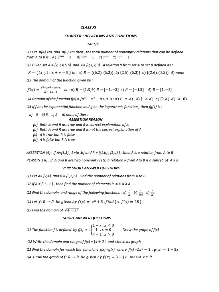 Assignment Relations and Functions | PDF | Function (Mathematics) | Functions And Mappings