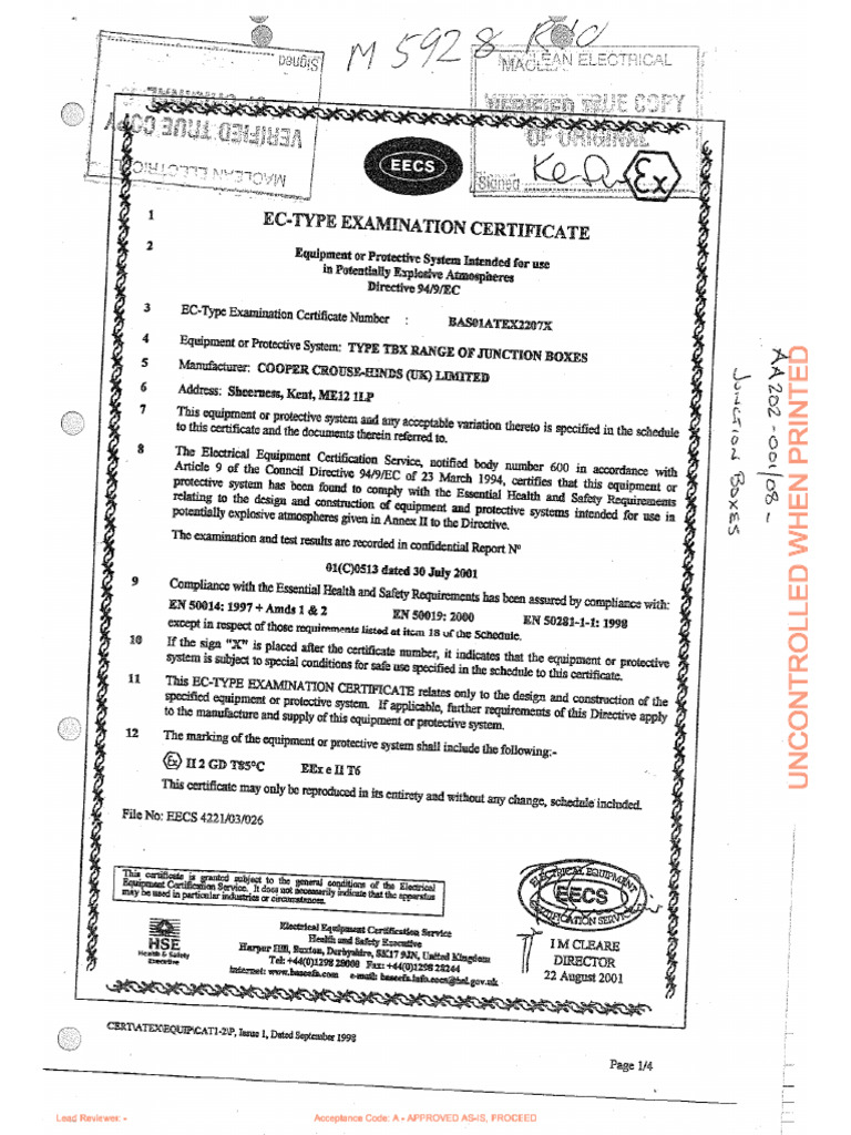 Bas 01 Atex 2207x | PDF