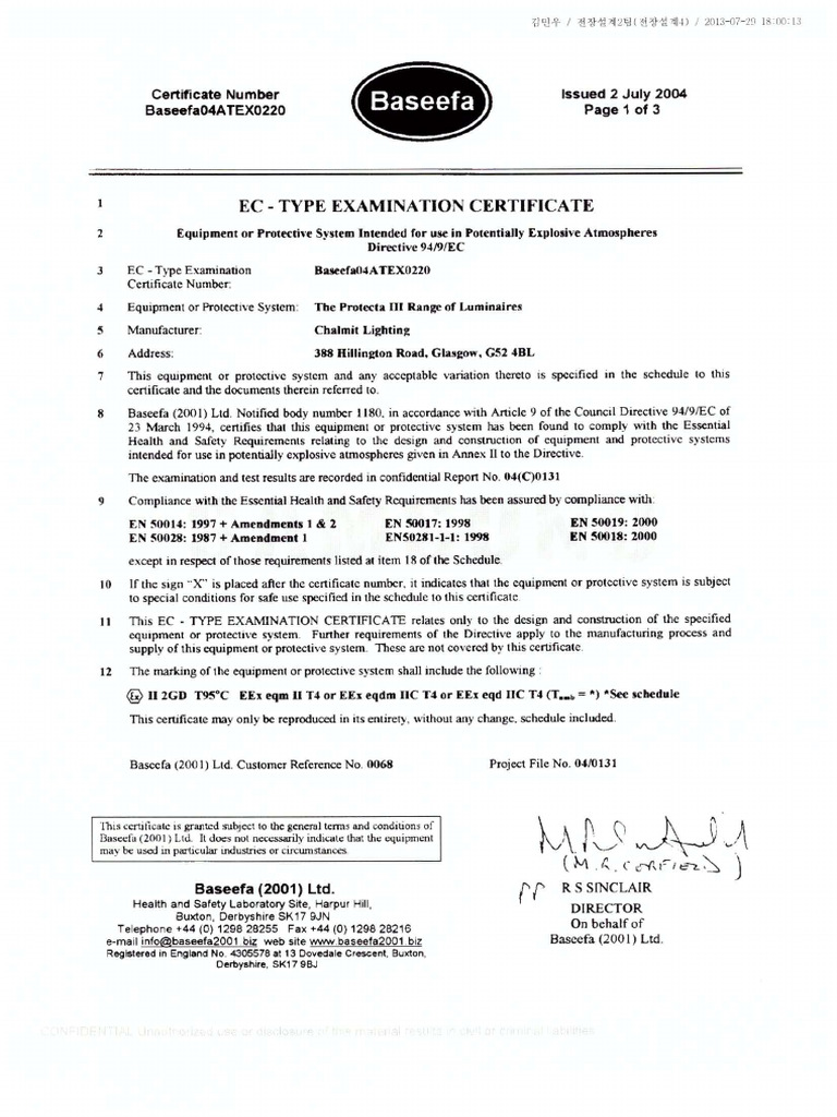 Baseefa 04 Atex 0220 | PDF