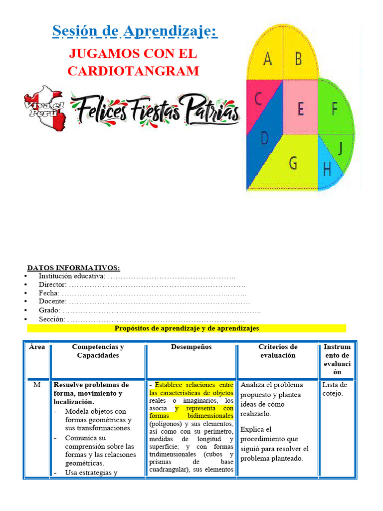 4° Sesión Día 3 Mat Jugamos Con El Cardio Tangram | PDF | Evaluación