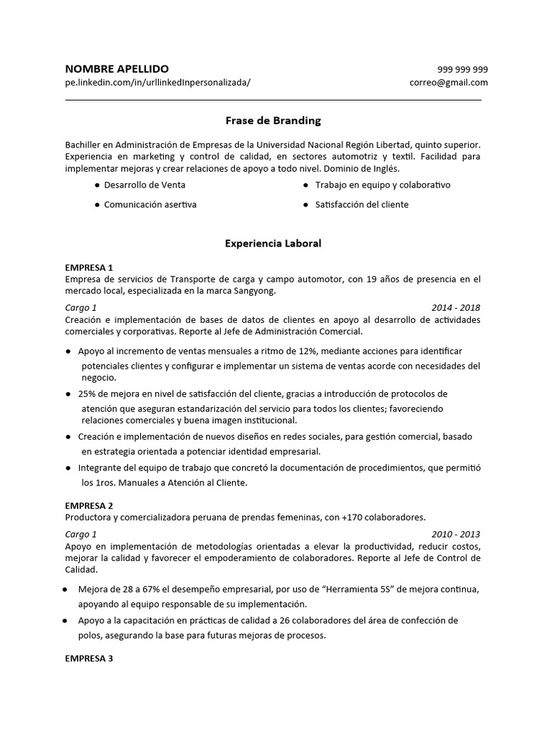 Modelo Editable de CV LHH | PDF | Business | Marketing