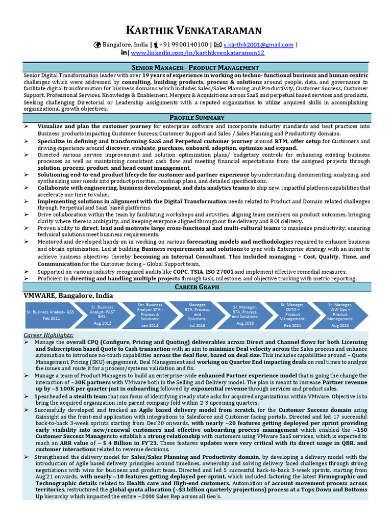 Karthik Venkataraman - Resume - 2023 | PDF | Software As A Service | Sales