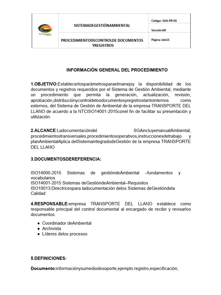 Sga-Pr-05 Procedimiento de Control de Documentos | PDF
