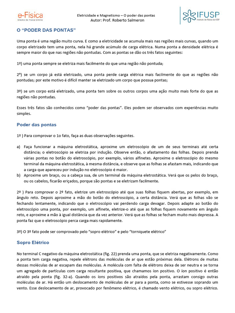 7 - O Poder Das Pontas | PDF | Eletricidade | Carga elétrica