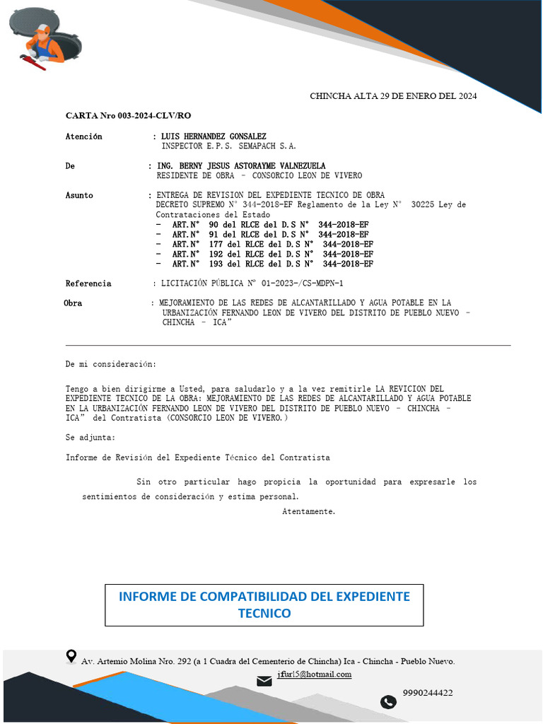Cartas, Informe | PDF | Hormigón | Alcantarillado