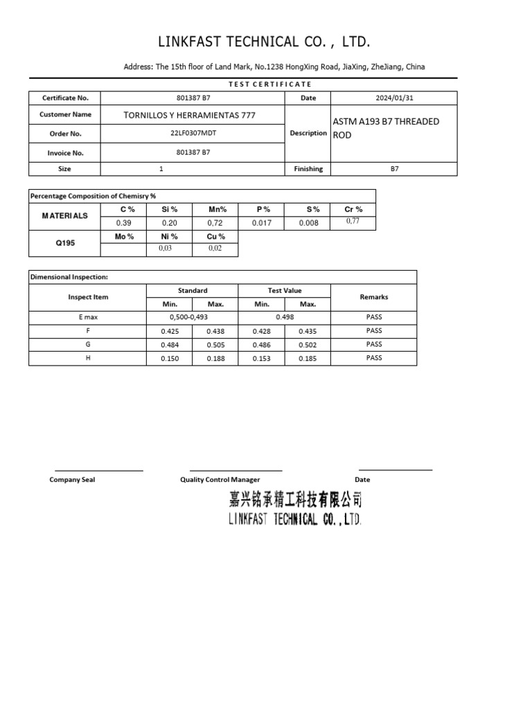 Cert Varilla B7 1 Tyh | PDF | Materials