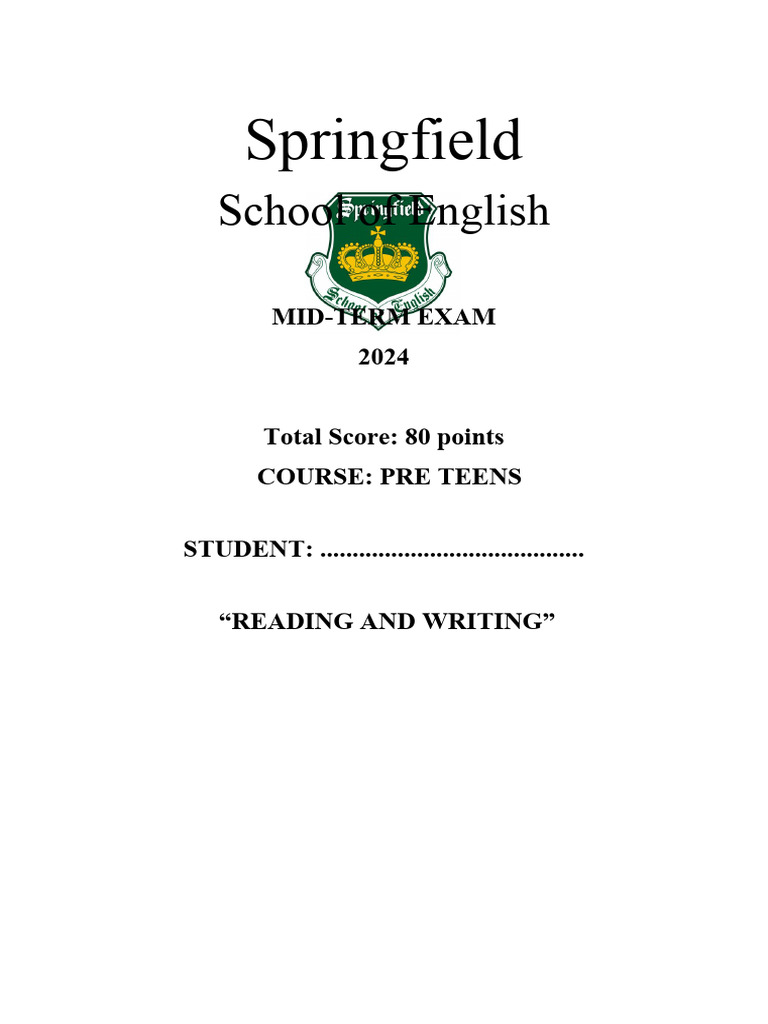 Midterm Exam 2024 - Reading and Writing | PDF | Grandparent