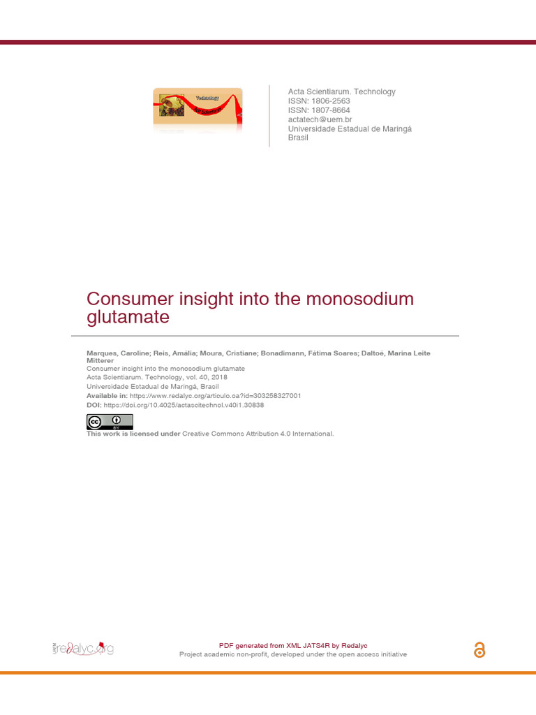 Consumer Insight Into The Monosodium Glutamate | PDF | Taste | Umami